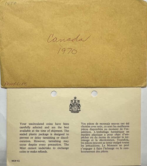 1970 Royal Canadian Mint Uncirculated Coin Set in Original Envelope ...