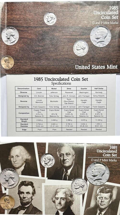 1985-D&P United States Mint Uncirculated Coin Set - 10 Coins in ...