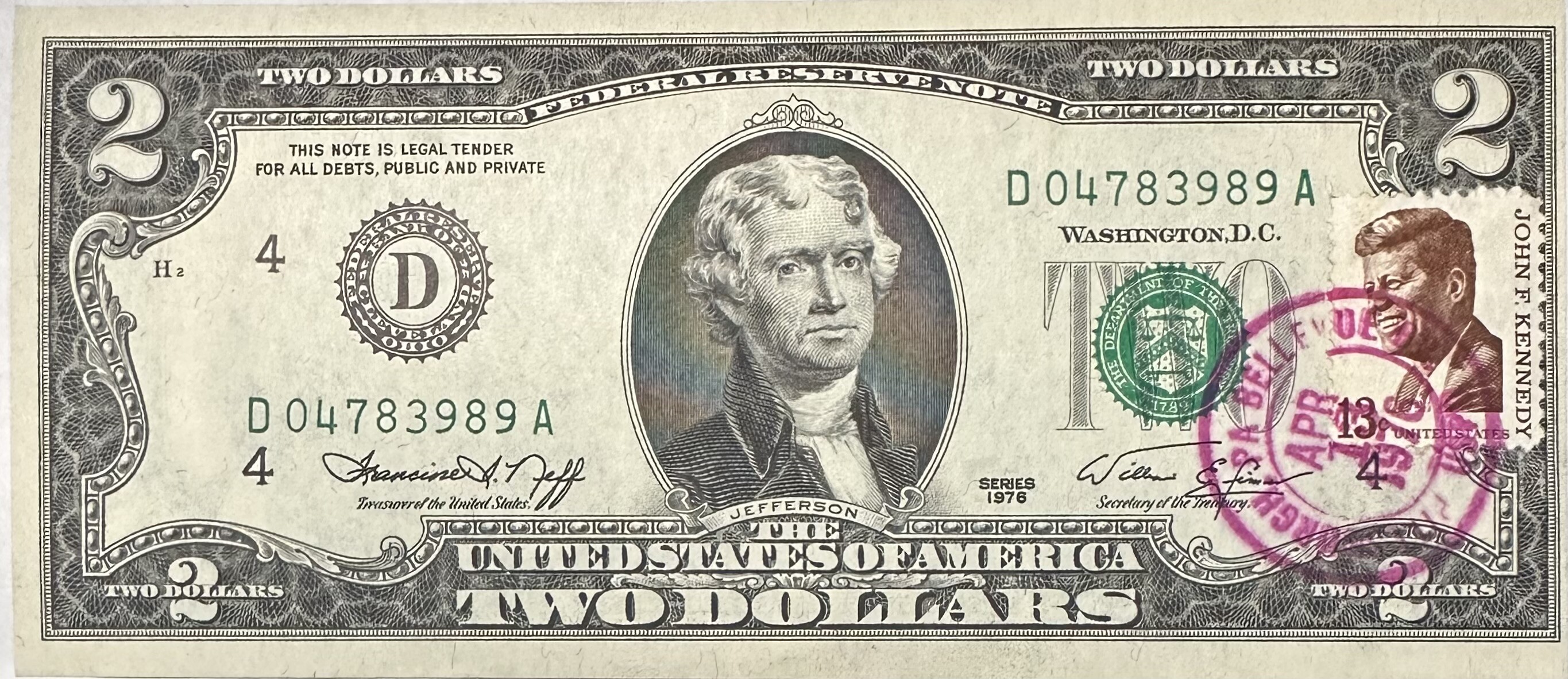 >1976 Series Crisp Two Dollars ($2) Federal Reserve Note - First Day ...