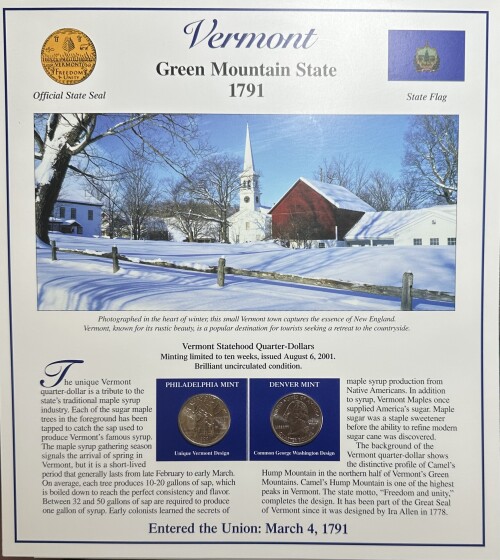 - 2001 (D&P) U.S. Vermont Quarters - Green Mountain State - BU and 2 ...