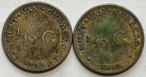 * 1944-D Curacao Munt-Van Silver 1/10 Gulden - 2 Coins | Property Room