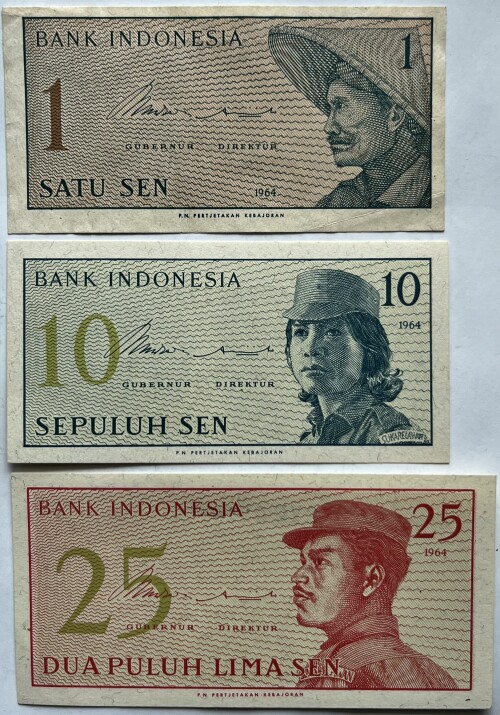 1964 Indonesia 1, 10 and 25 Sen - 3 Notes | Property Room