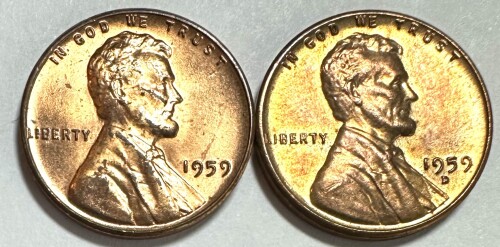 1959 & 1959-D U.S. Lincoln Cents - First One-Cent Coin Featuring the ...