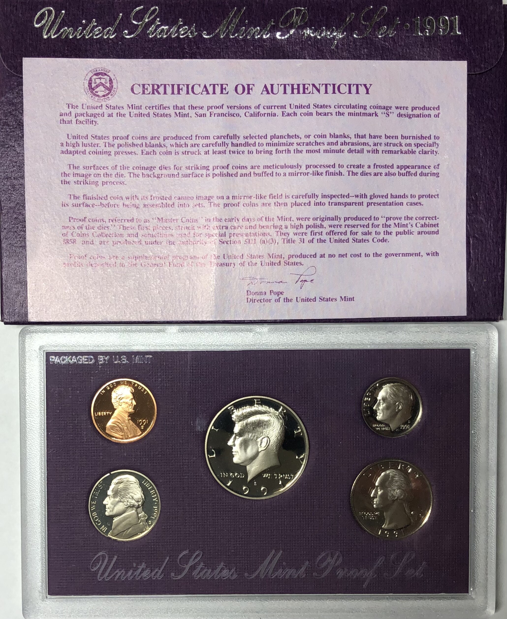 >1991-S United States Mint Proof Set - 5 Coins in Original Government ...