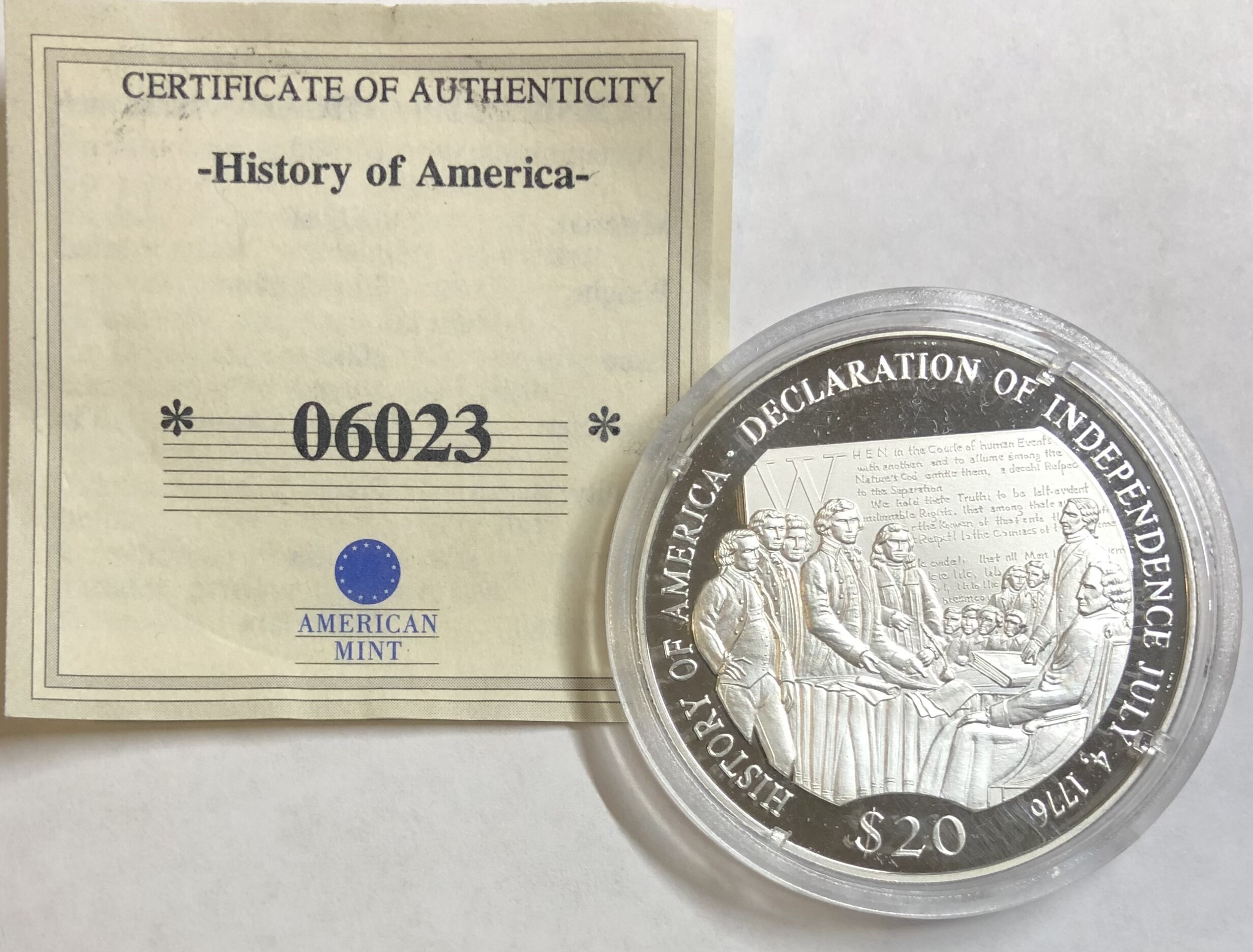 >2000 Liberia Silver Brilliant Uncirculated $20 Coin - "Declaration of ...
