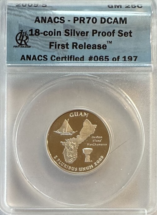 - 2009-S U.S. Silver Guam Quarter - First Release - Certified by ANACS ...