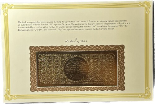* Series of 1862 $50 Legal Tender Note - Gold Layered Replica - Danbury ...