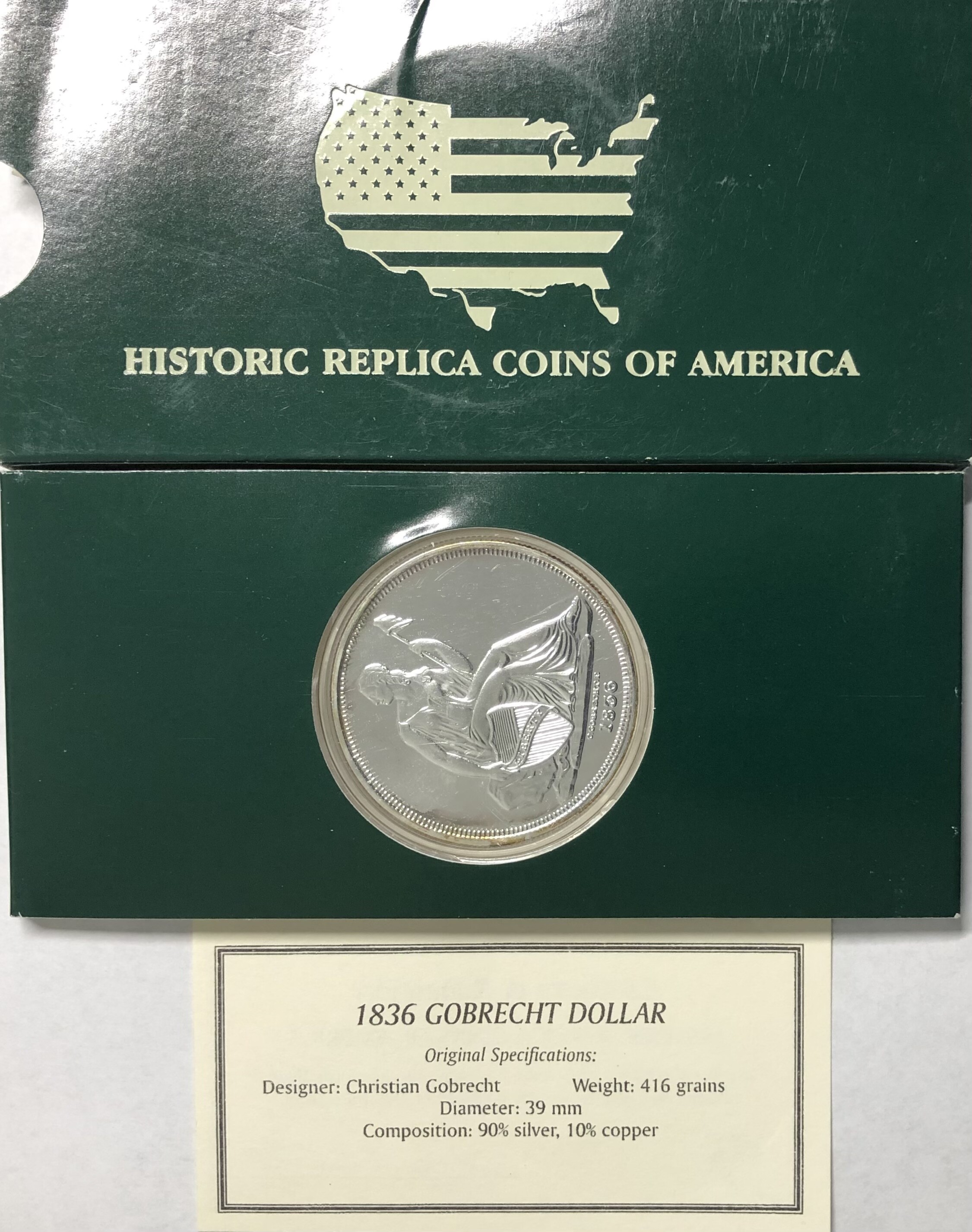 >1936 U.S. Gobrecht Dollar Replica Proof Coin Layered in .999 Silver in ...