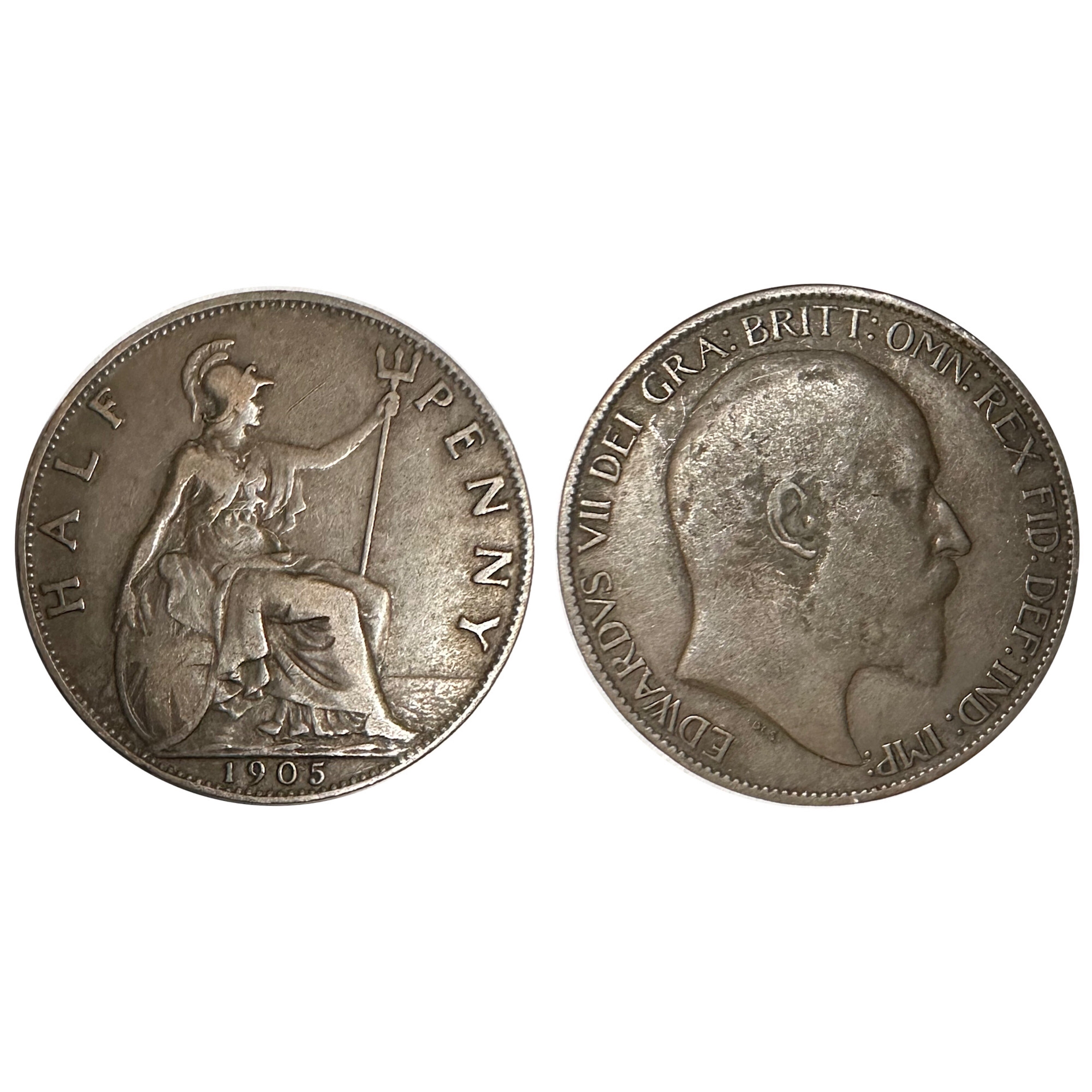 >1905 Great Britain Half Penny and 1918 One Penny With Marbled Coloring ...