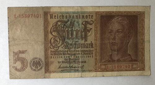 1939 Germany 5 Reichsmark Reichsbanknote | Property Room