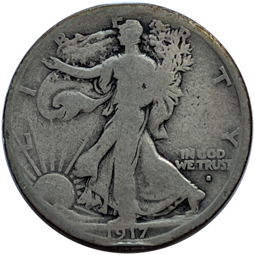 1917-S U.S. Silver Walking Liberty Half Dollar - Mint Mark on Obverse | Property Room