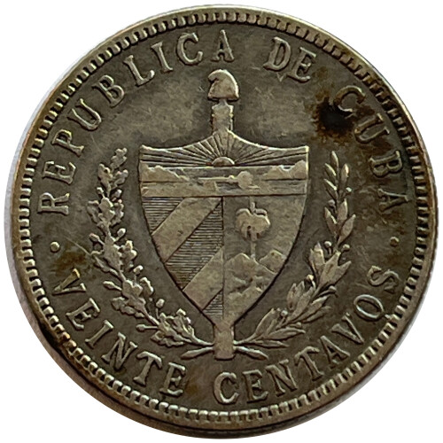 1916 Cuba Silver 20 (Veinte) Centavos Coin - Rare | Property Room