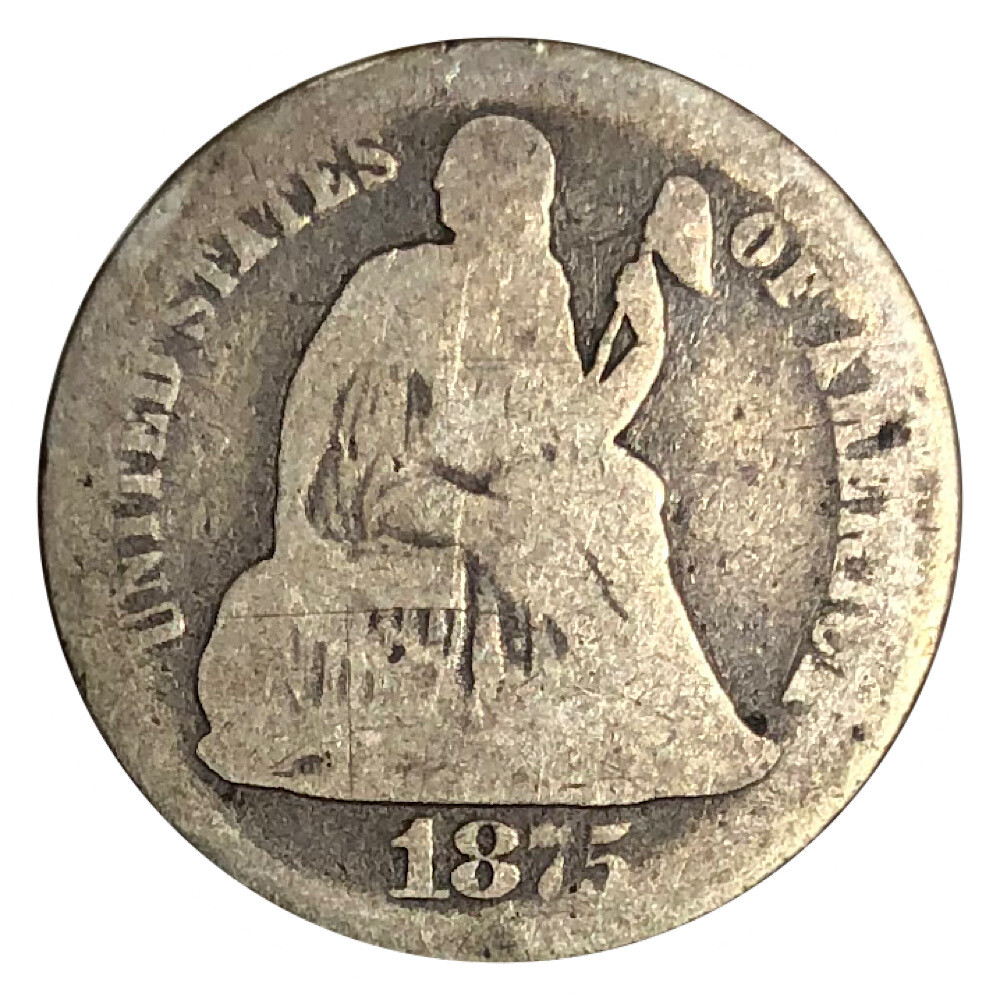 >1875-CC U.S. Silver Liberty Seated Dime - Type 5 Legend Obverse, Mint ...