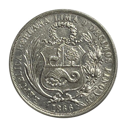 . 1866 Peru Silver One Sol - Republica Peruana Lima - Excellent Detail ...