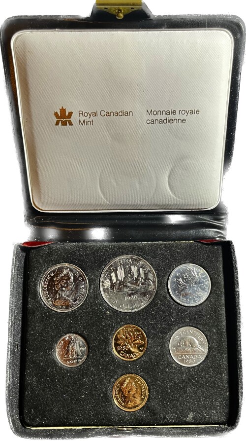 . 1980 Canada Uncirculated Coin Set in Maple Leaf Case - 7 Coins ...