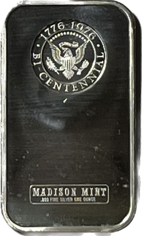 * 1976 Bicentennial .999 Silver One Troy Ounce Bar, Madison Mint Gerald ...