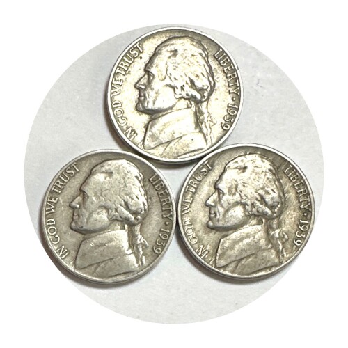 1959 (P,D & S) U.S. Jefferson Nickels - 3 Coins, 3 Different Mints ...