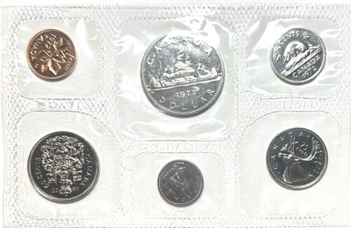 1972 Royal Canadian Mint Uncirculated Coin Set Ottawa - 6 Coins with ...