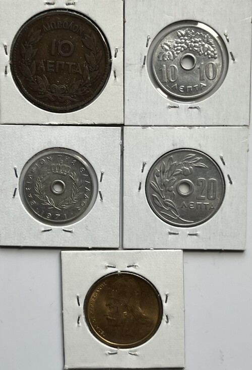 1869-BB, 1969, 1971 (2) & 1976 Collection of Greece Catalogued Coins ...