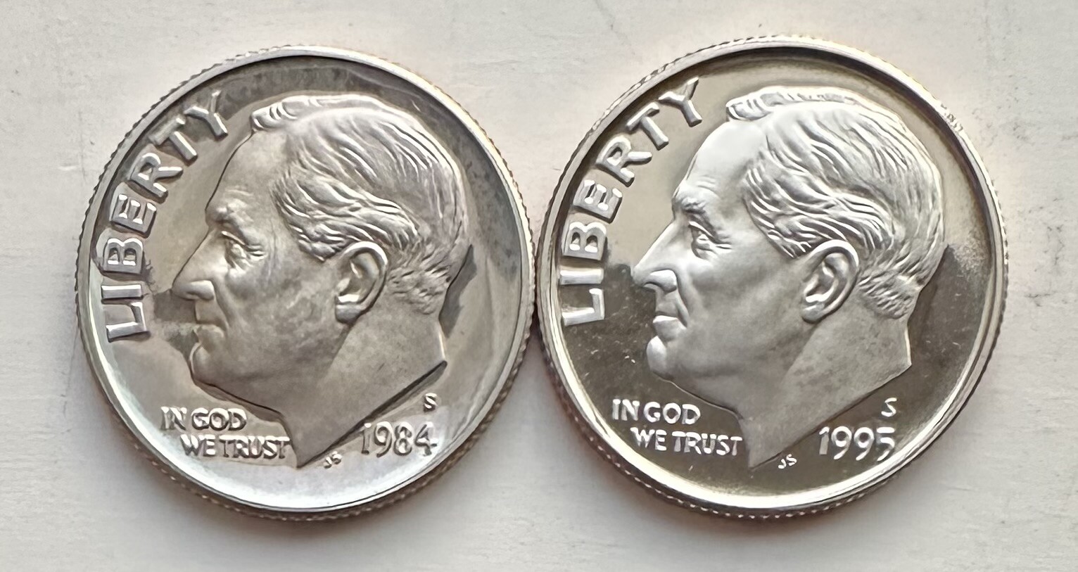 1984-S & 1995-S U.S. Proof Roosevelt Dimes - 2 Dimes with Mirror-Like Shine | Property Room