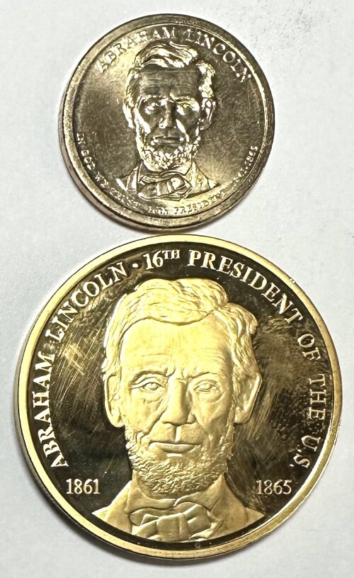 Abraham Lincoln Presidential 2 Coin Set - 2010-D $1 & 24k Gold Layered ...