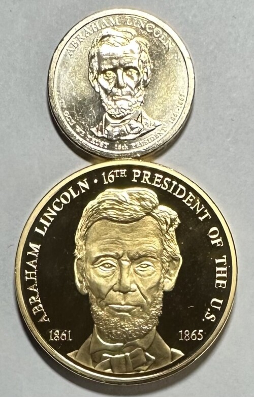 Abraham Lincoln Presidential 2 Coin Set - 2010-D $1 & 24k Gold Layered ...