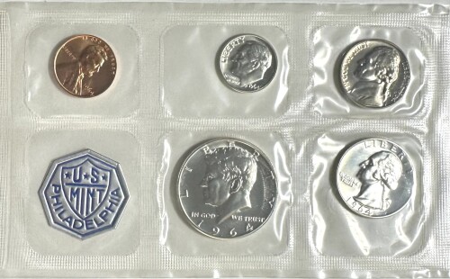 1964-P U.S. Silver Treasury Dept. Proof Coins - 5 Brilliant Coins in ...