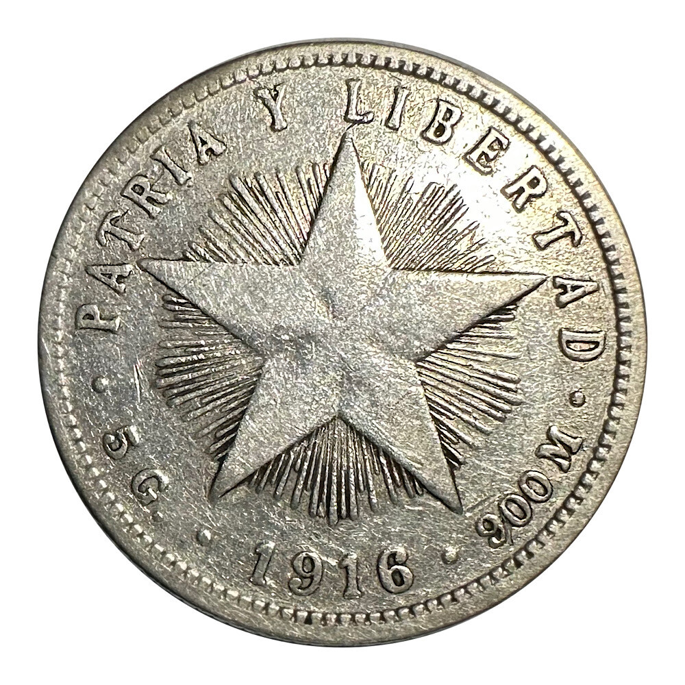 1915 Cuba Silver 20 Centavos Coin - Star "Fatherland and Freedom" 90% ...