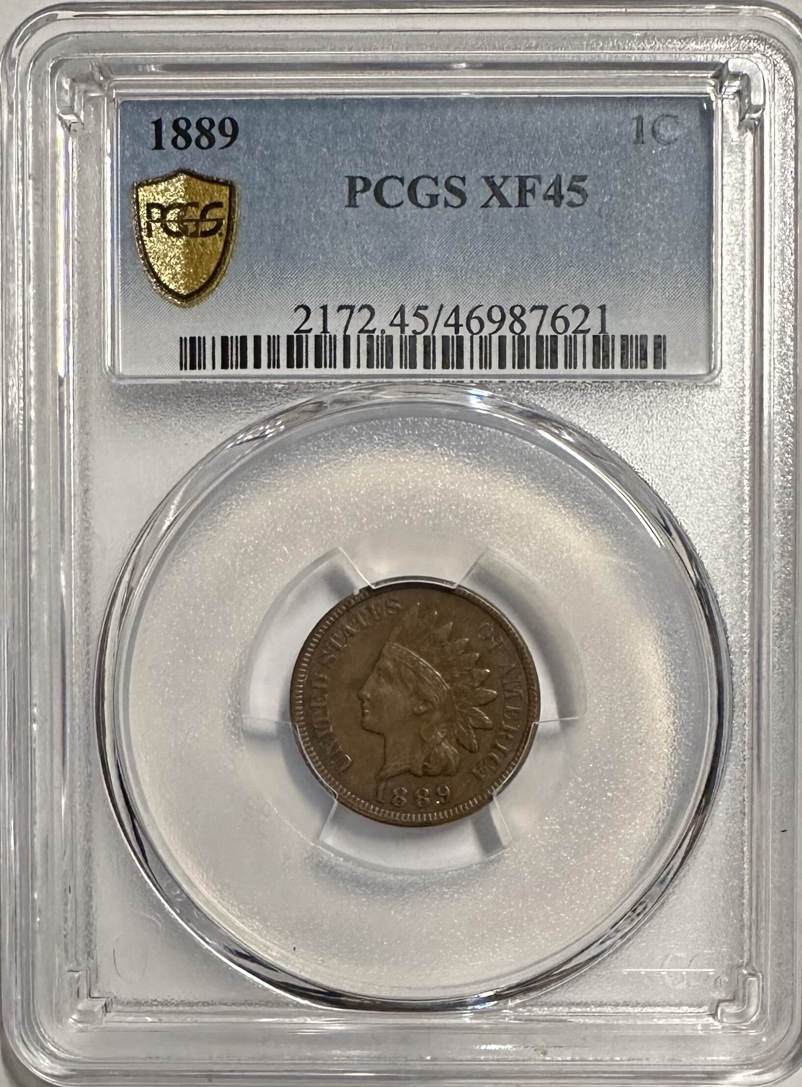 >1889 U.S. Indian Head One Cent - PCGS Certified XF45 | Property Room