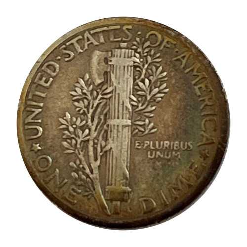 * 1942 U.S. Silver Mercury Dime with Rose & Blue Toning | Property Room