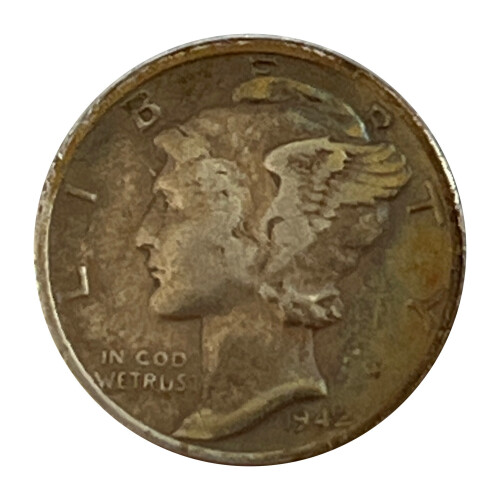* 1942 U.S. Silver Mercury Dime with Rose & Blue Toning | Property Room