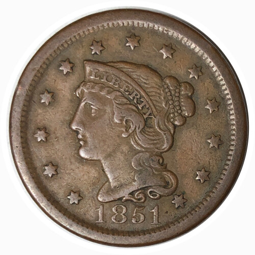 #1851 U.S. Braided Hair Large Cent - Very Sharp Detail and Nice Tone ...