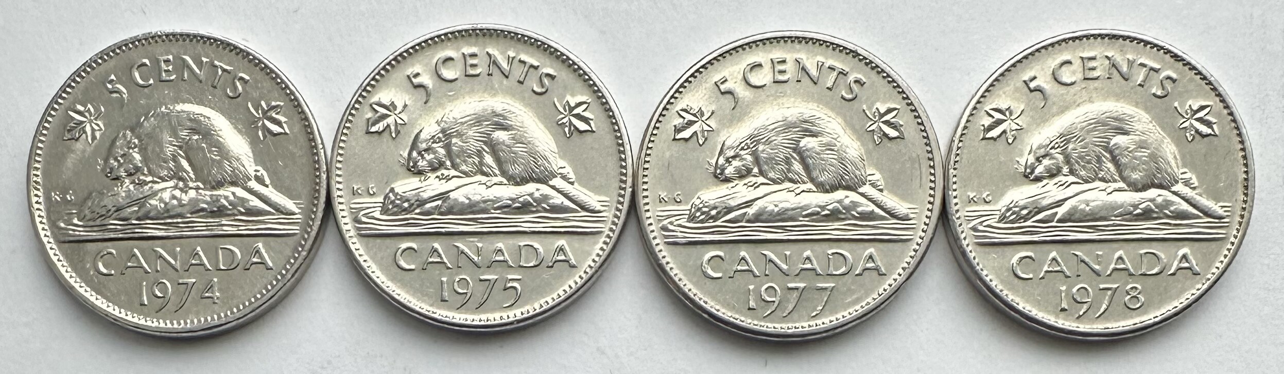 1974, 1975, 1977 & 1978 Canada 5 Cents Coins - 4 Coins | Property Room