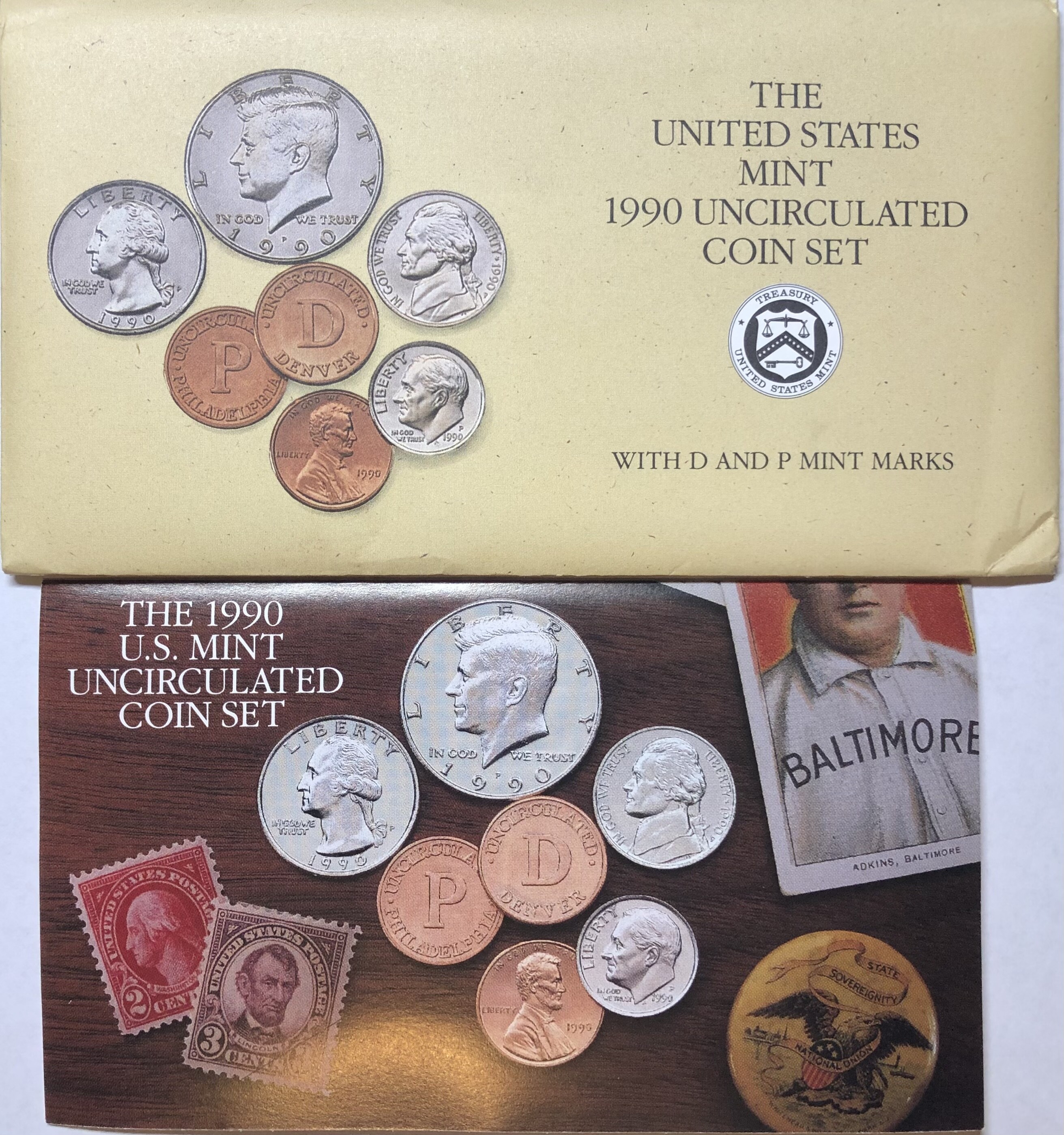 >1990-D&P U.S. Mint Uncirculated Coin Set - 10 Coins and 2 Mint Mark ...