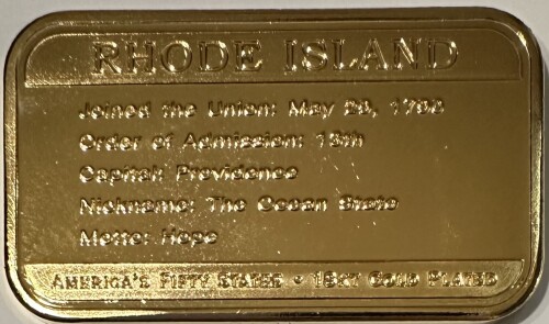 - America's 50 States 18k Gold Plated Ingot - Rhode Island | Property Room