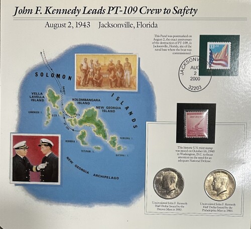 - 1983 (P&D) U.S. Kennedy Uncirculated Half Dollars & Historic Stamp on Collector Panel "Leads ...