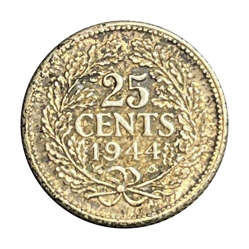 * 1944 Netherlands Silver 25 Cent Coin - Beautifully Toned | Property Room