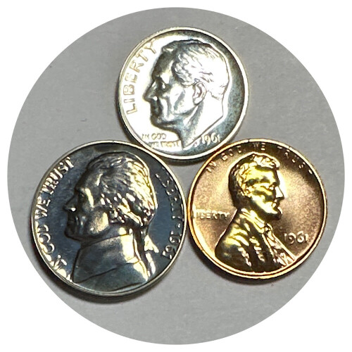 - 1961 U.S. Proof Coins - Dime (Silver), Nickel and Cent | Property Room
