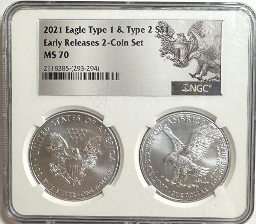2021 U.S. 1 oz. Fine Silver Eagle Type 1 & Type 2 S$1 Early Releases 2-Coin Set - Certified by ...