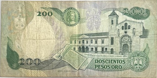 1985 Columbia Two Hundred Pesos Gold (Doscientos Pesos Oro) Banknote ...