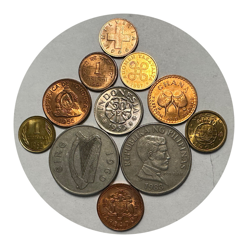 Mixed Lot of World Coins - Ireland, Philippines, India, Ghana ...