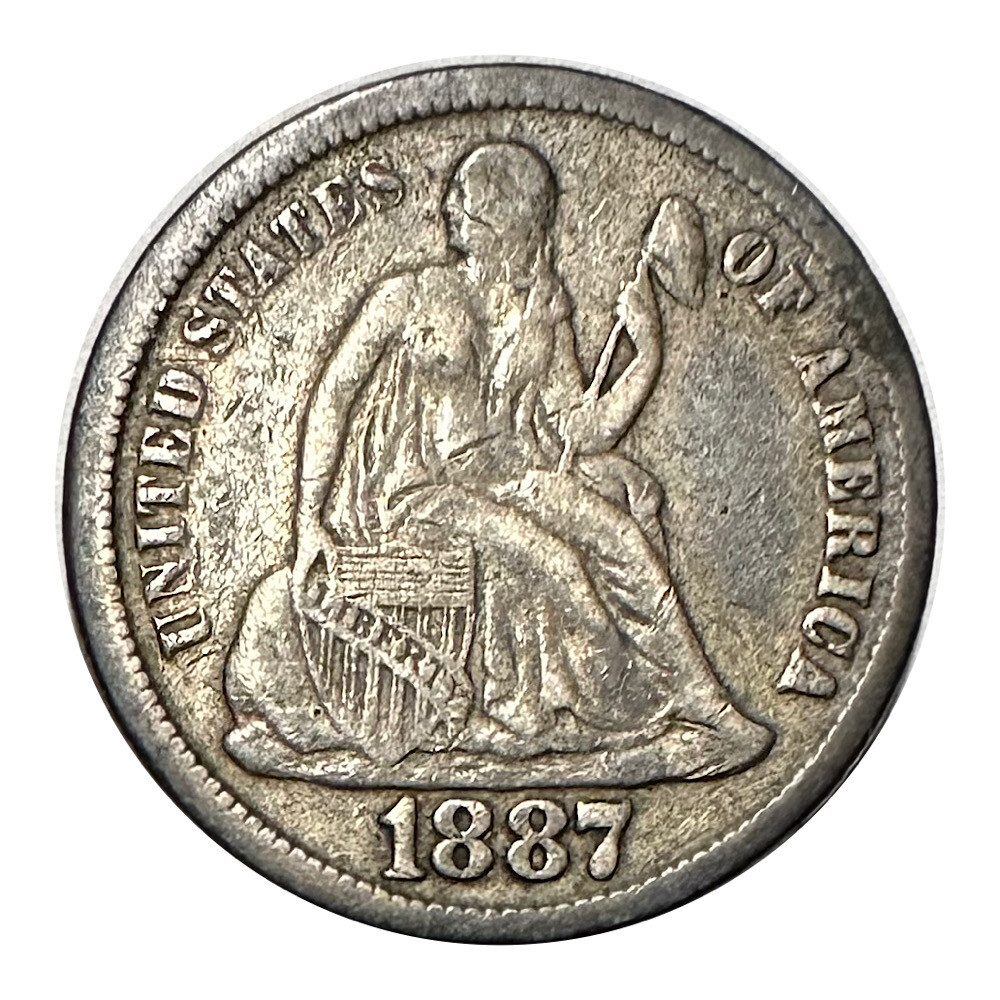 1887 U.S. Silver Seated Liberty One Dime, Full Liberty Shield, Type 5 ...