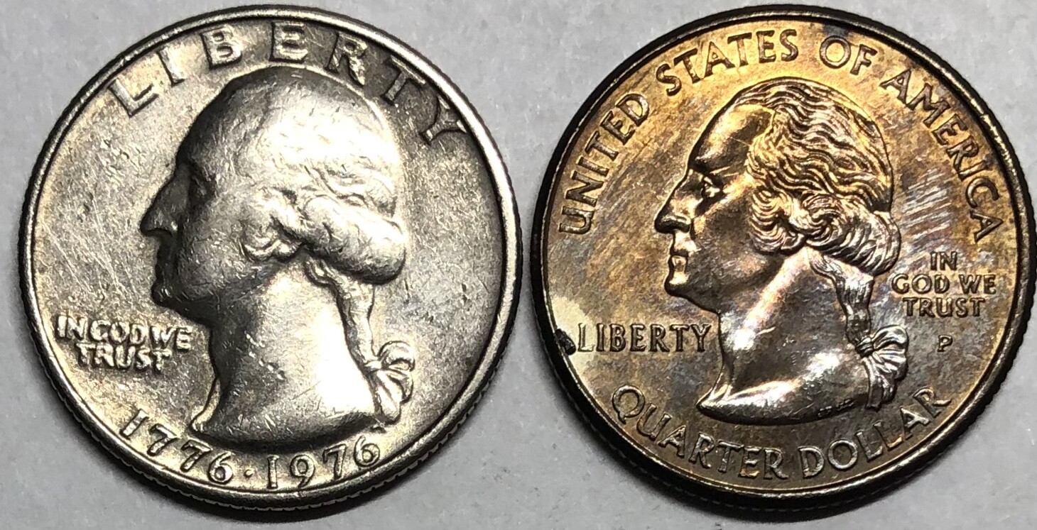 >U.S. Washington Quarters - 1976 Bicentennial and 2001-P With Beautiful ...