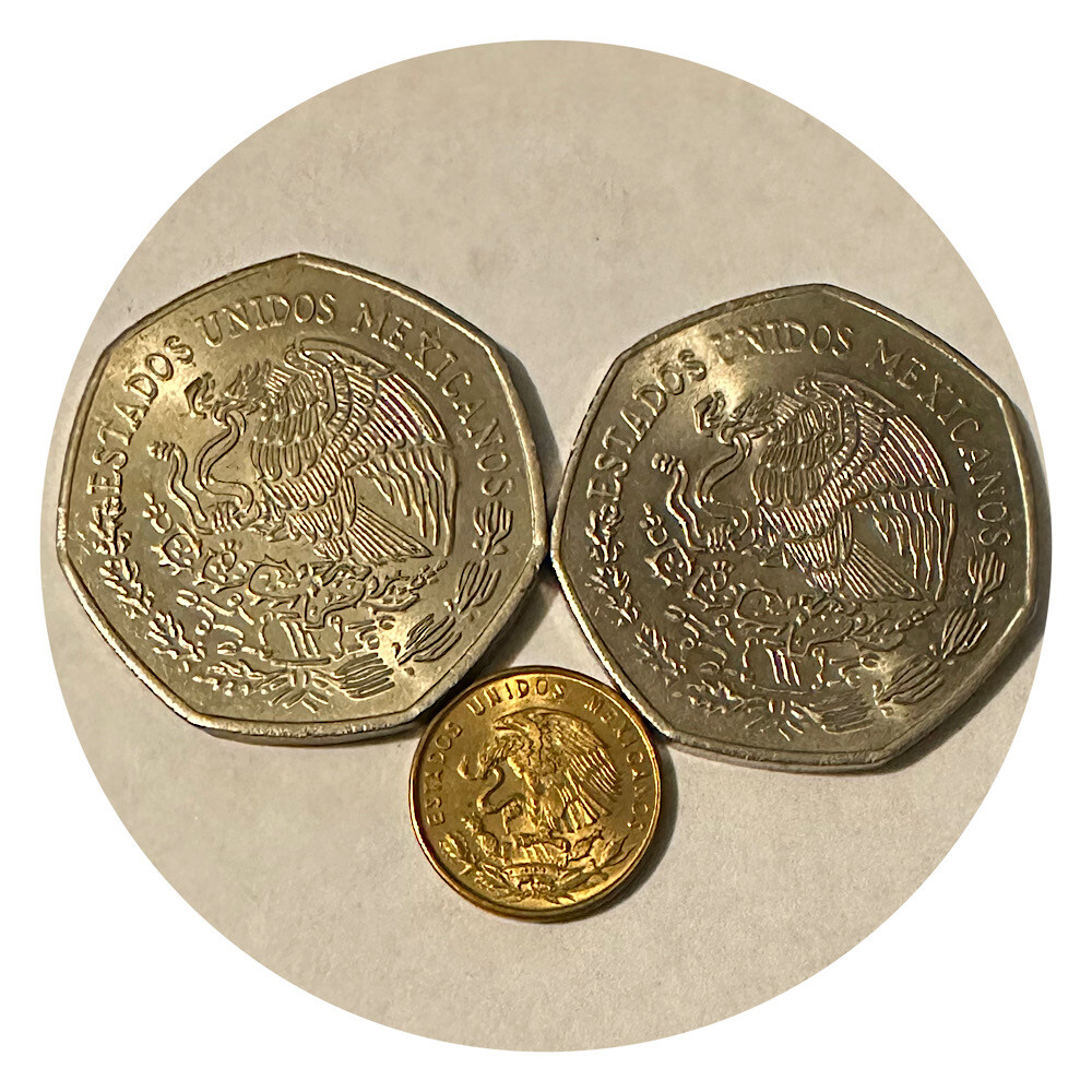 >(2) 1978 Mexico 10 Pesos Unique 7-Sided Coins and 1966 Mexico 1c Small ...