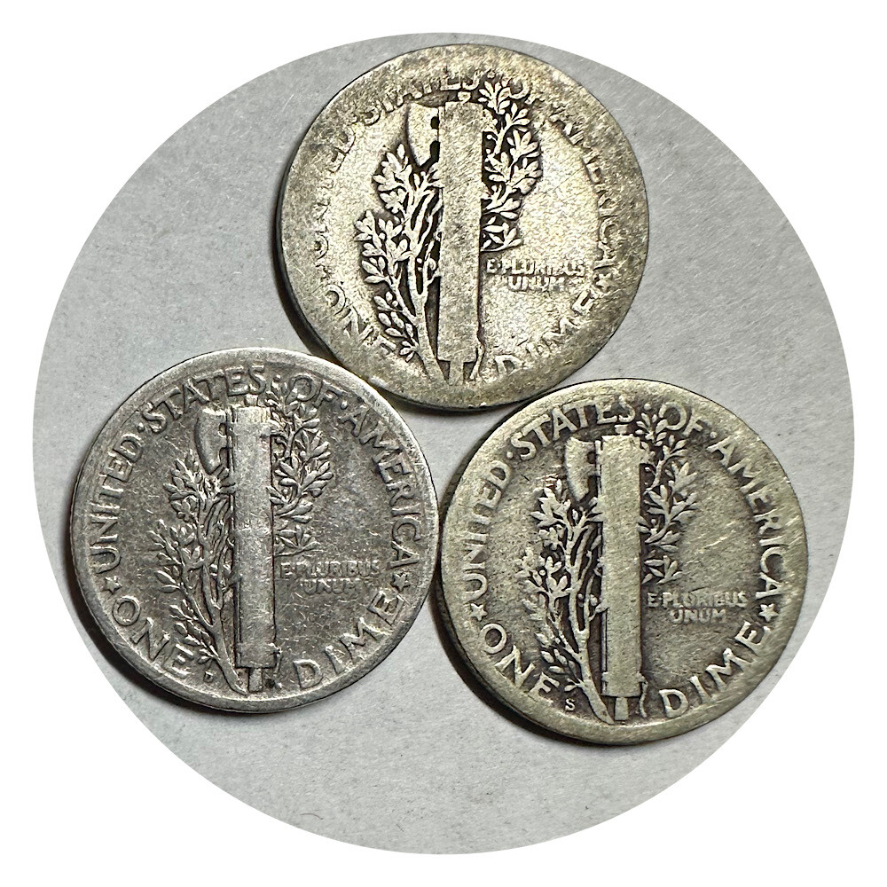 >Trio of U.S. Silver Mercury Dimes - 1916, 1926-D and 1926-S - 3 Coins ...