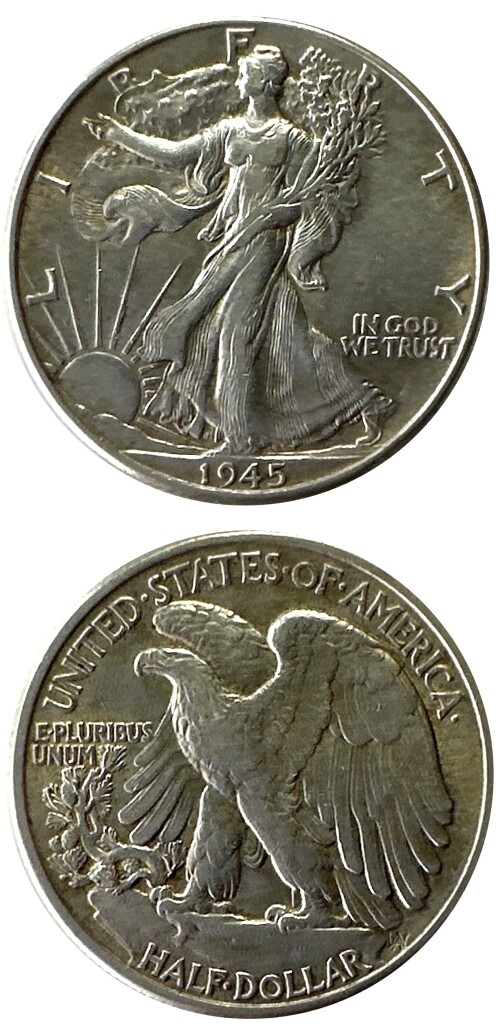 - 1945 U.S. Silver Walking Liberty Half Dollar - Nice Color & Luster | Property Room