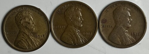 . 1917 (P,D &S) U.S. Lincoln Wheat Back One Cent Coins - Set of 3 ...