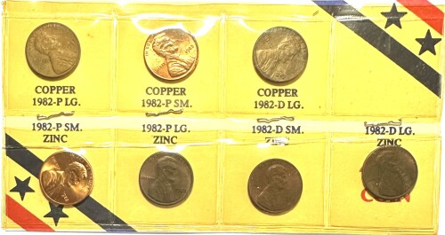 1982 P&D U.S. Lincoln Penny Set - 7 Different Coins | Property Room