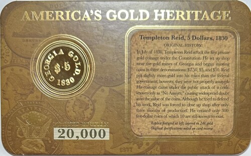 - 1830 Replica Templeton Reid $5 Dollars - America's Gold Heritage ...