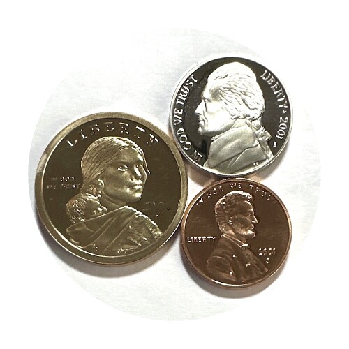 - 2001-S U.S. Mint Proof Coins (3) - Sacagawea Dollar, Jefferson Nickel ...